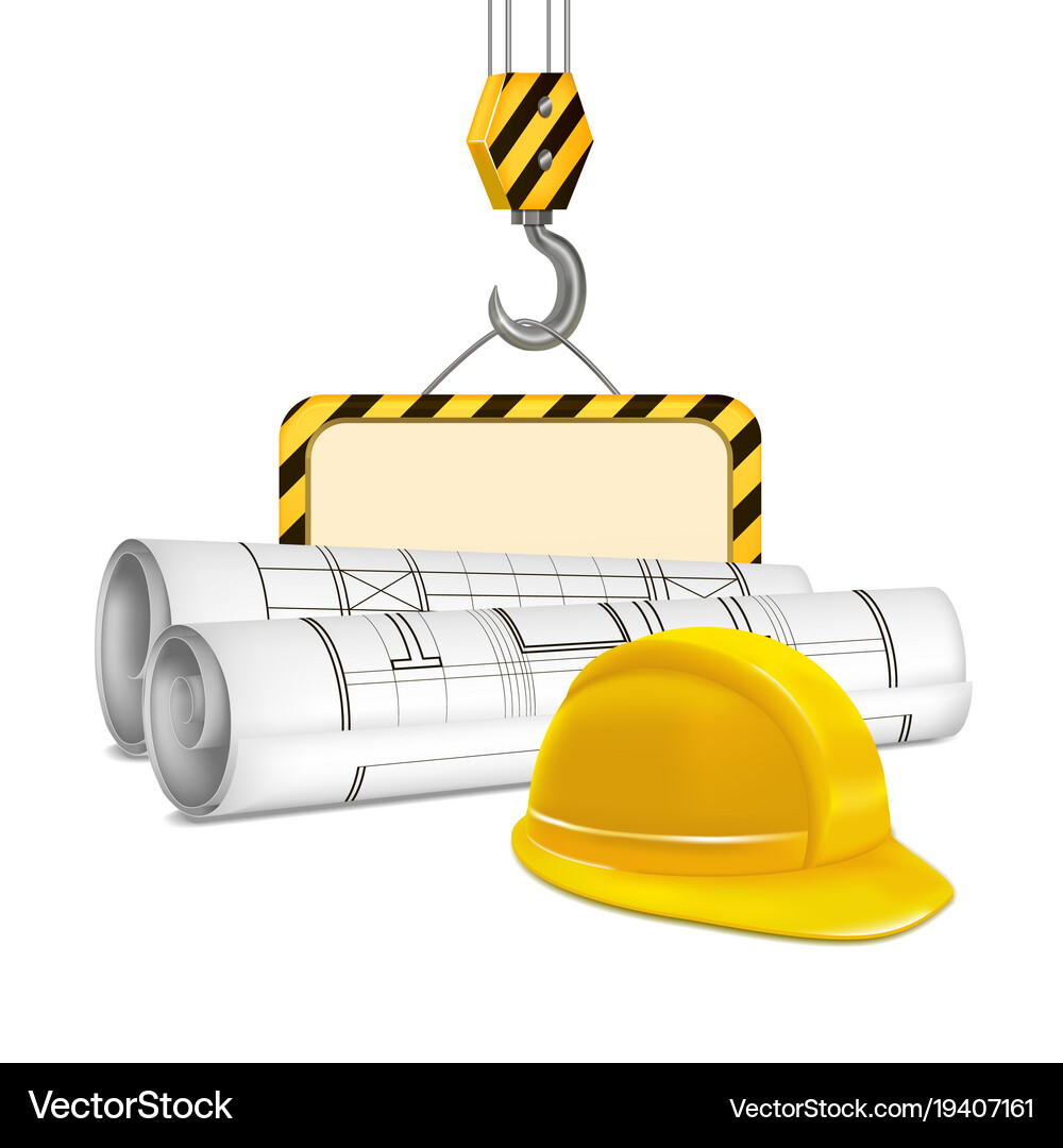 Realistic detailed drafts paper roll and helmet Vector Image