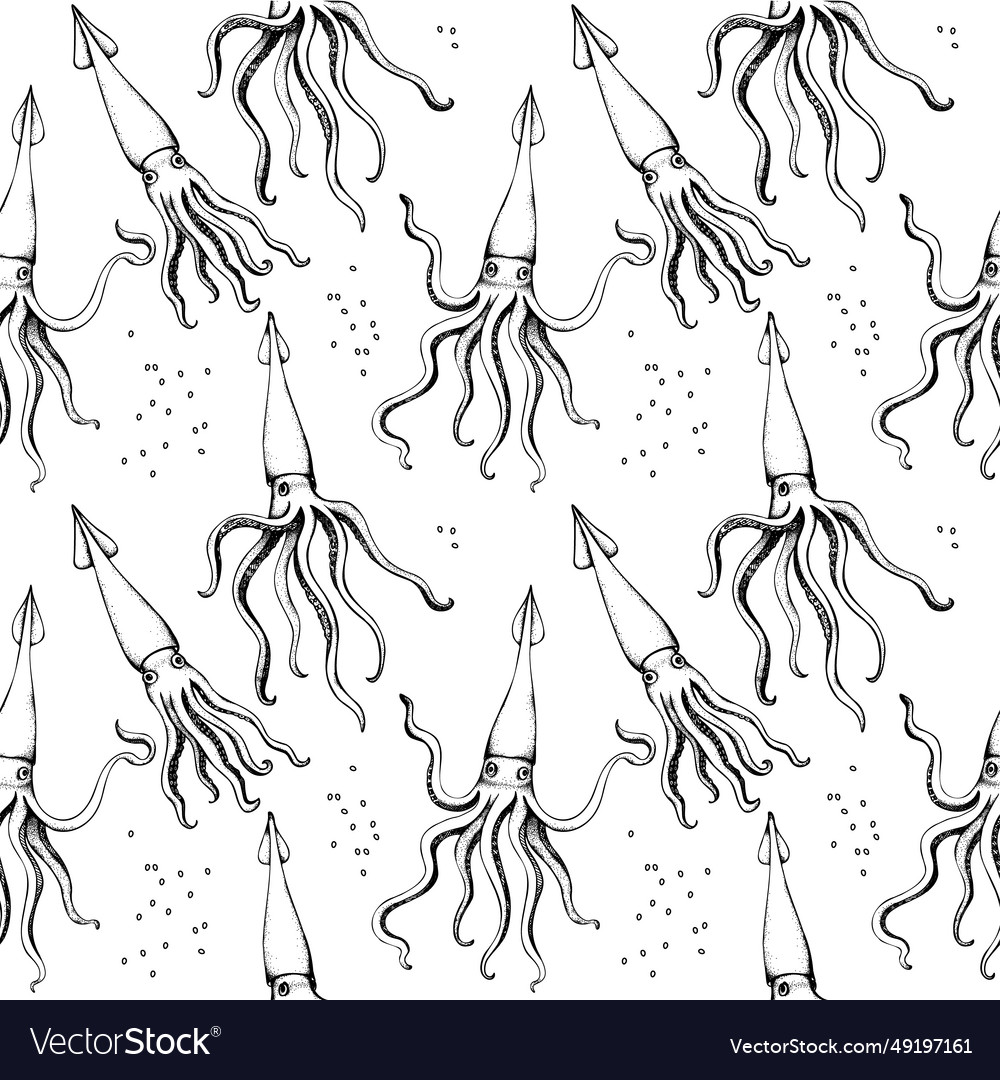 Squid seamless pattern hand drawn Royalty Free Vector Image