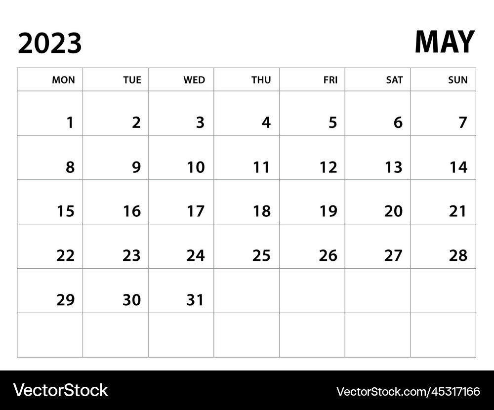 Calendar 2023 template - may 2023 year Royalty Free Vector