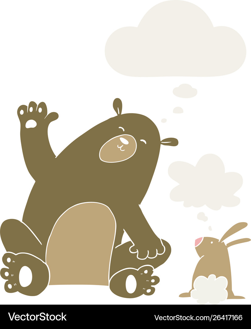 Cartoon bear and rabbit friends thought Royalty Free Vector