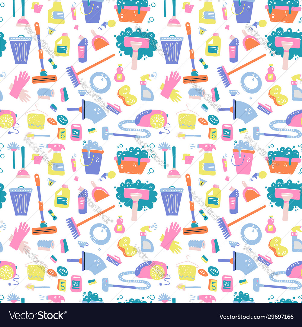 Doodle pattern cleaning tools service Royalty Free Vector