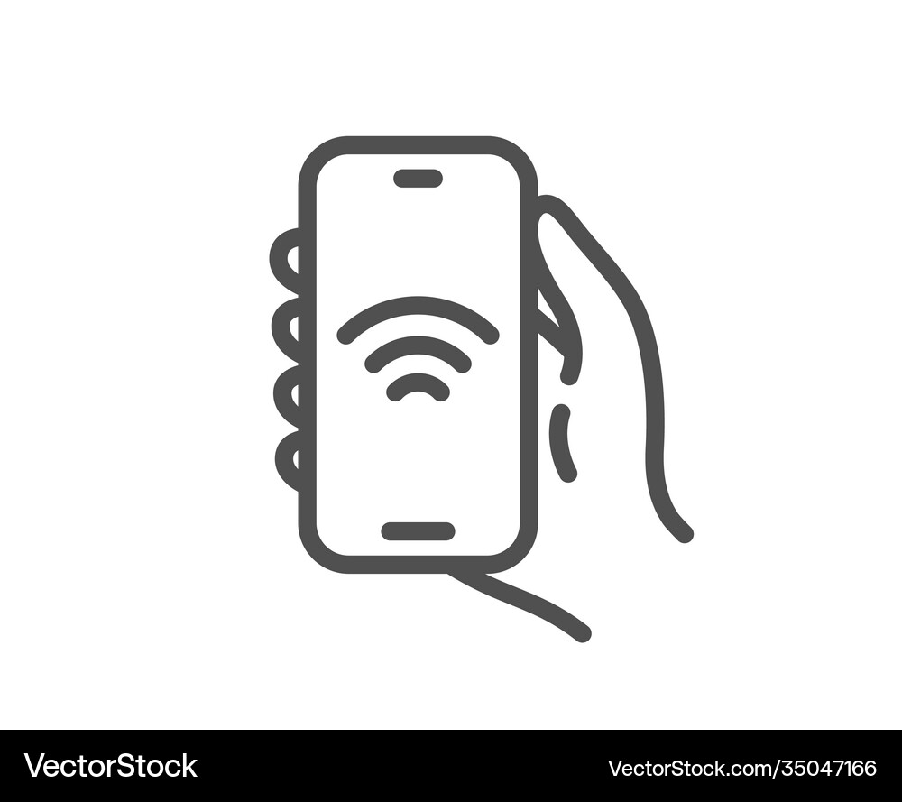 Internet app line icon hand hold phone sign Vector Image