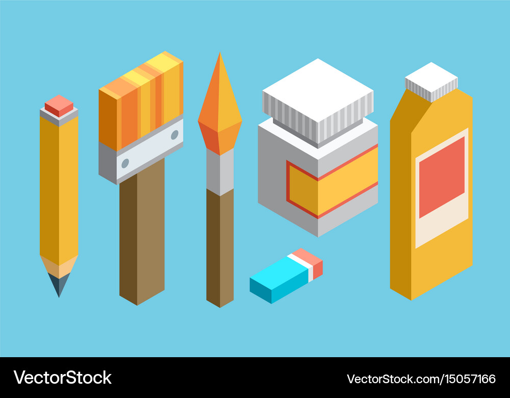 Isometric colored flat design icons set of art Vector Image