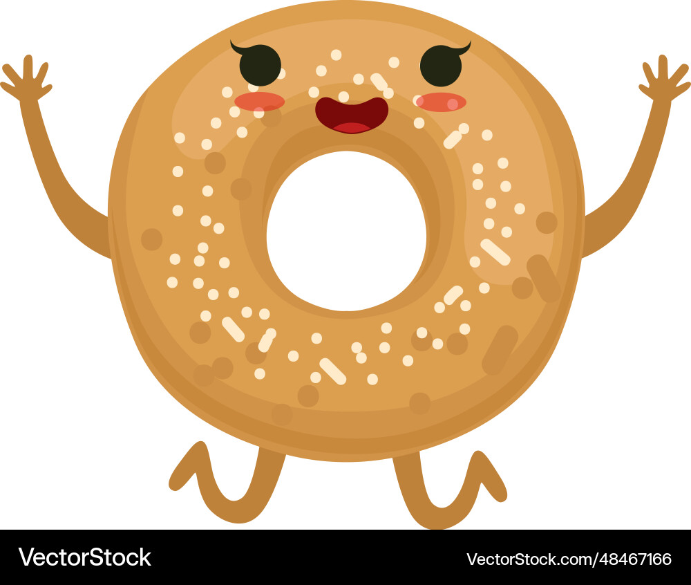 Jumping bagel mascot happy face bakery character Vector Image