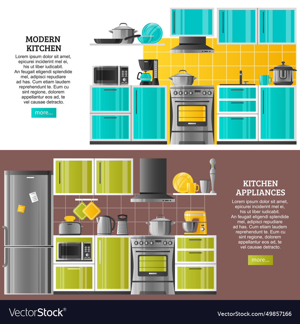 Kitchen interior horizontal banners Royalty Free Vector