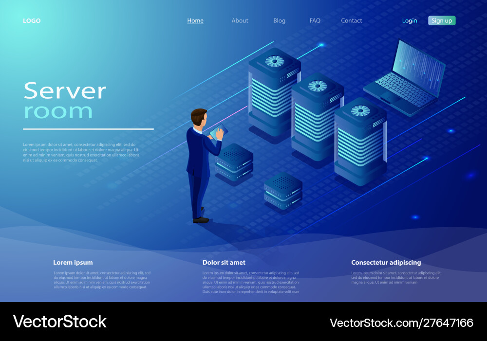 Male character engineer in data center room Vector Image