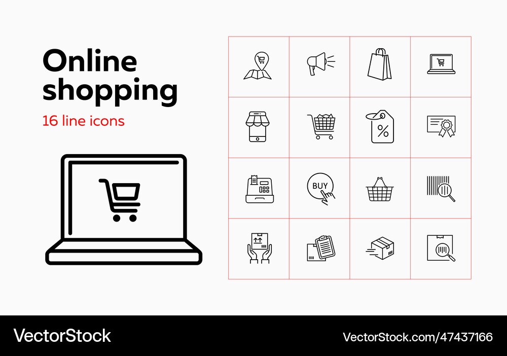 Online shopping line icon set Royalty Free Vector Image