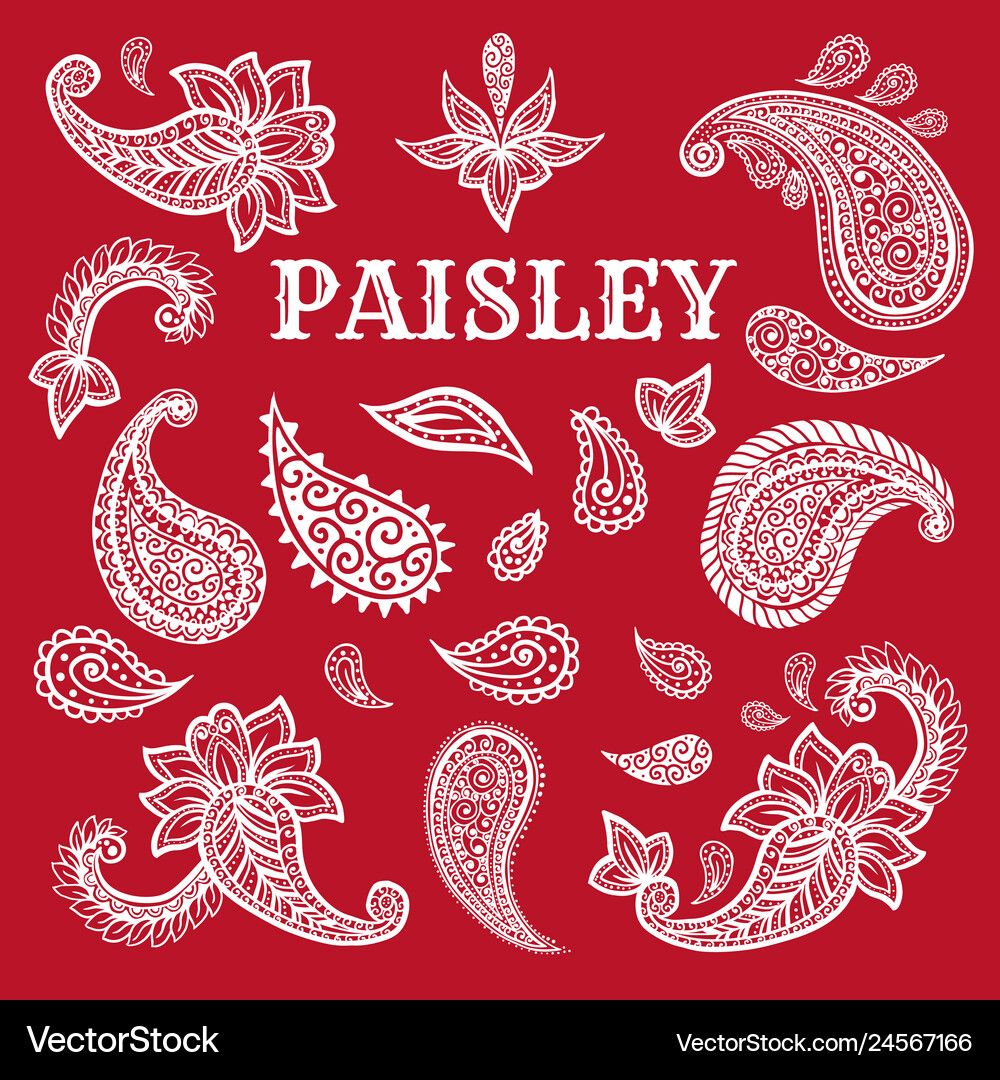 Paisley motifs ink pen set Royalty Free Vector Image