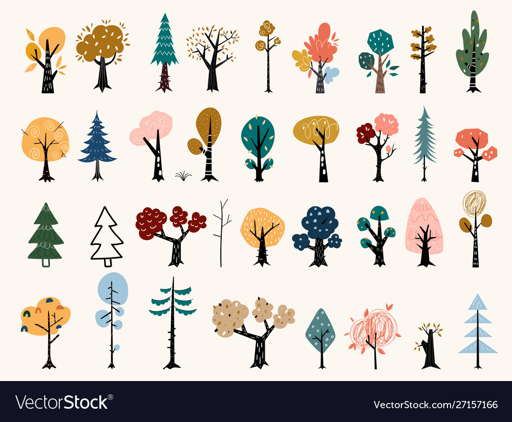Set trees in a flat style tree icons set in a Vector Image