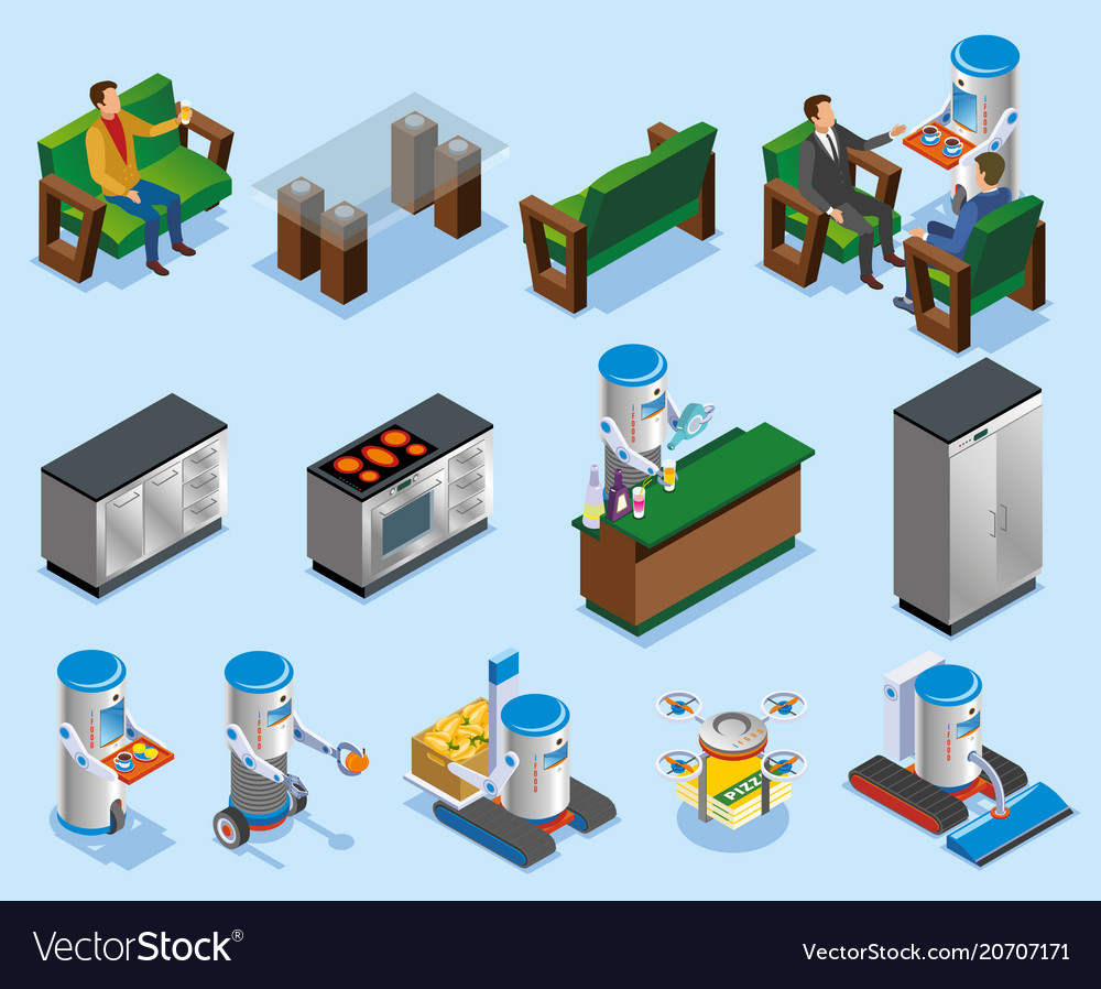 Isometric robotic restaurant industry composition Vector Image Isometric robotic restaurant industry composition Vector Image