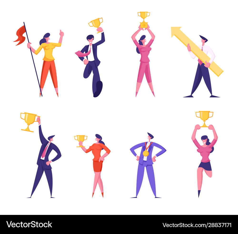 Set successful businesspeople win in leadership Vector Image