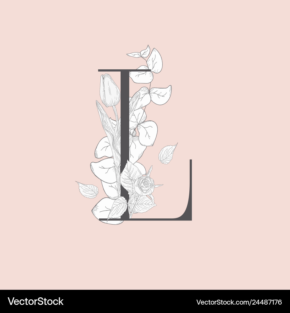 Blooming floral elegant l monogram and logo Vector Image