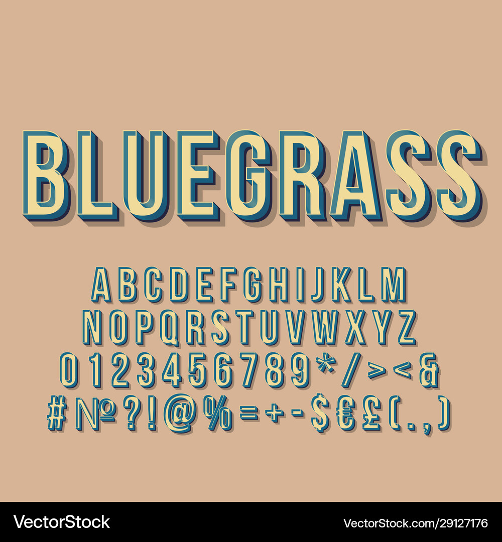 Bluegrass vintage 3d lettering retro bold font Vector Image