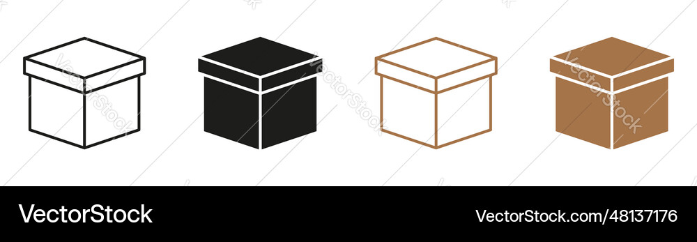 Box line and silhouette icon set gift sign cargo Vector Image