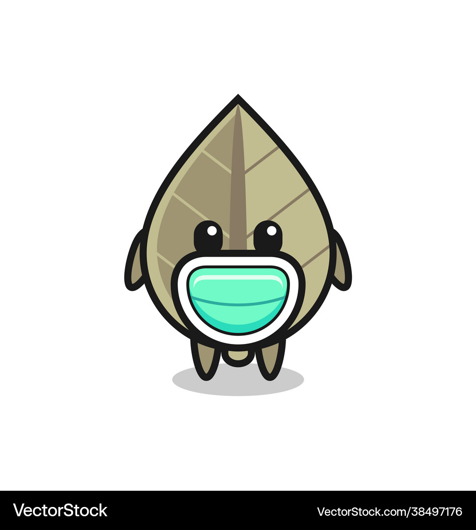 Cute dried leaf cartoon wearing a mask Royalty Free Vector