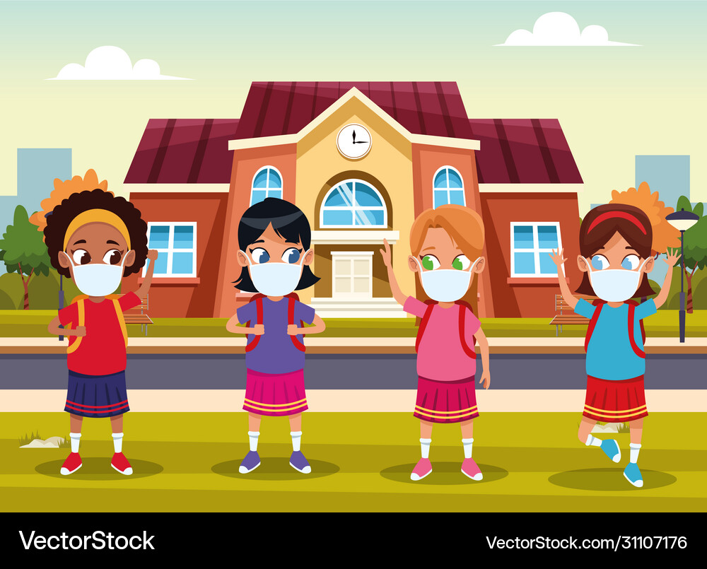 Interracial girls using face masks for covid19 Vector Image