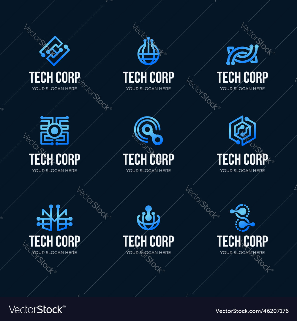 Microelectronics circuits technology logo set Vector Image