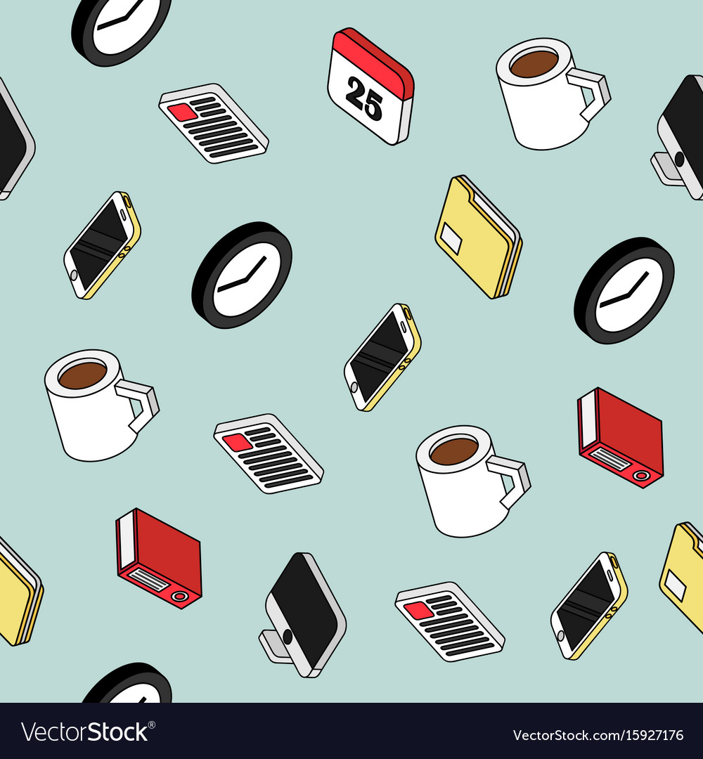 Office flat outline isometric pattern Royalty Free Vector