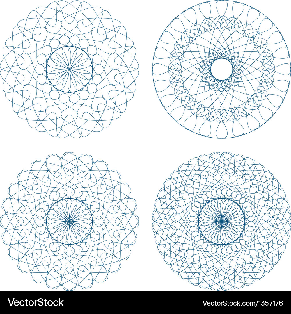 Set of blue guilloche rosettes Royalty Free Vector Image