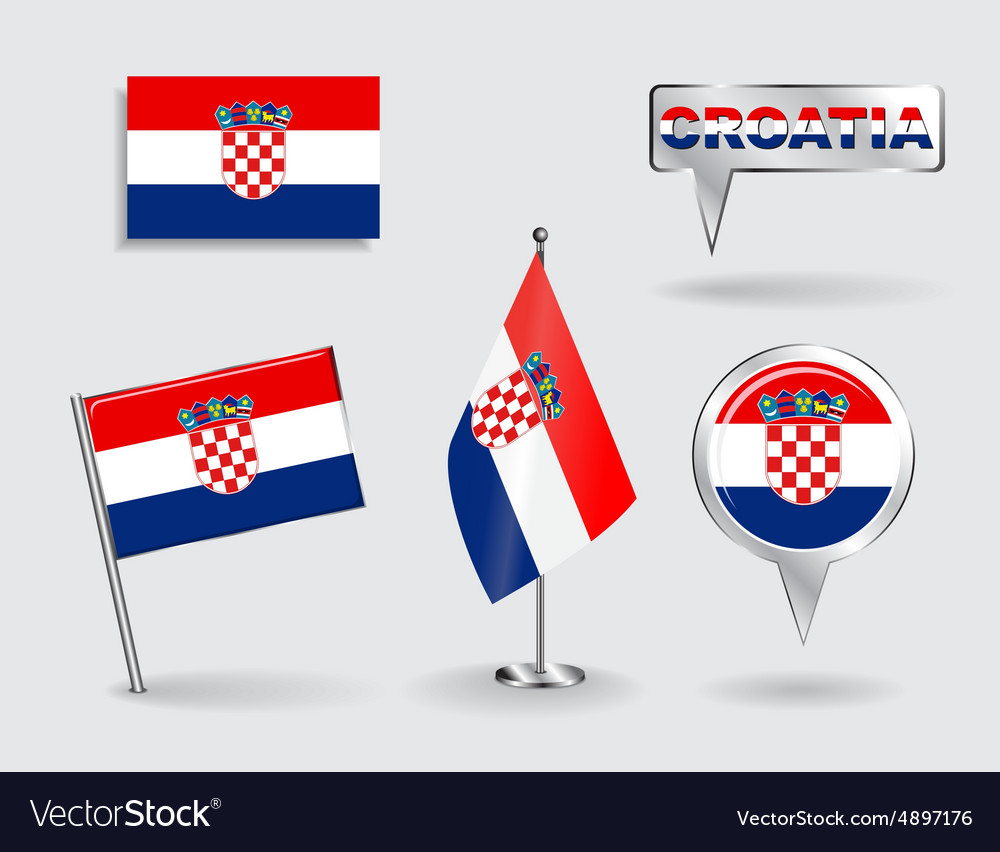 Set of croatian pin icon and map pointer flags Vector Image