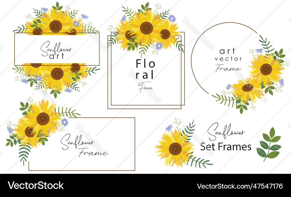 Sunflower wreath and badge set Royalty Free Vector Image