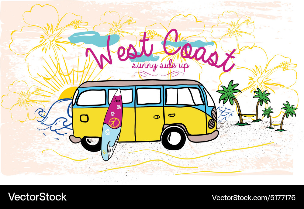 Surfing van at the beach Royalty Free Vector Image