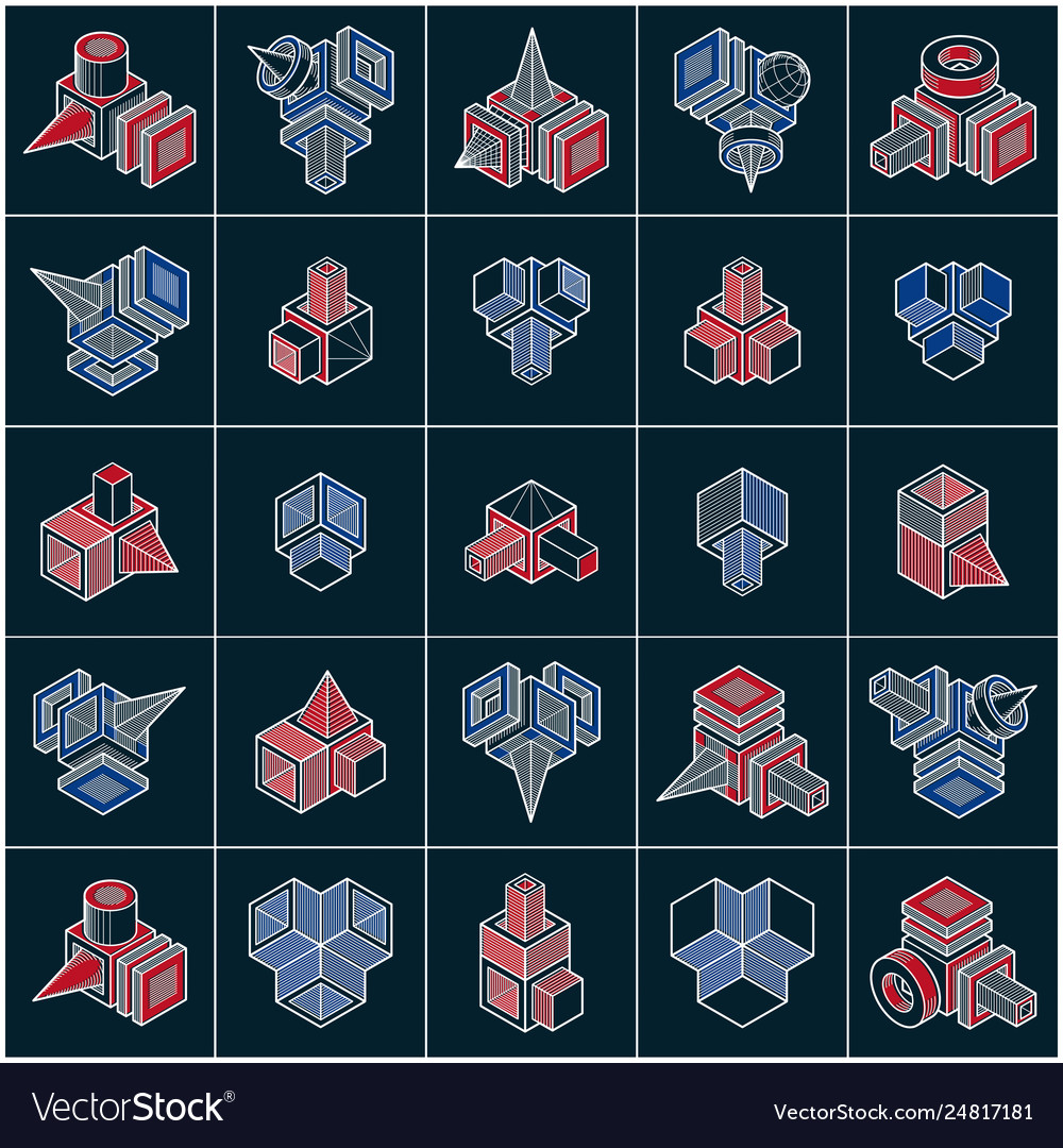 Abstract constructions set dimensional designs Vector Image