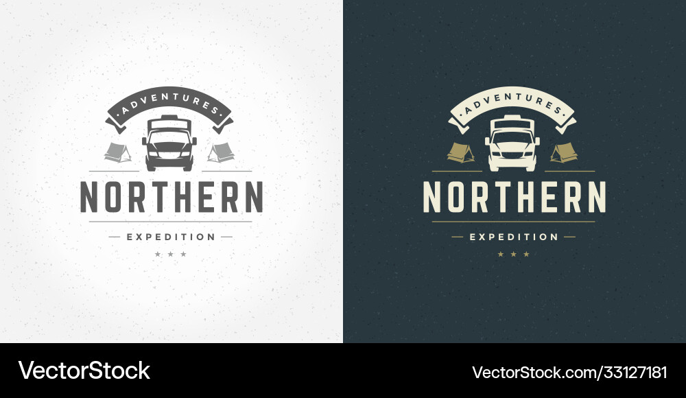 Camper logo emblem outdoor rv Royalty Free Vector Image