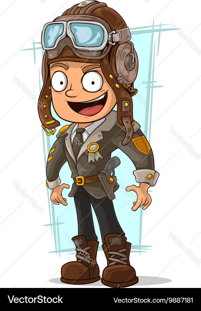 Cartoon cool pilot in retro helmet Royalty Free Vector Image