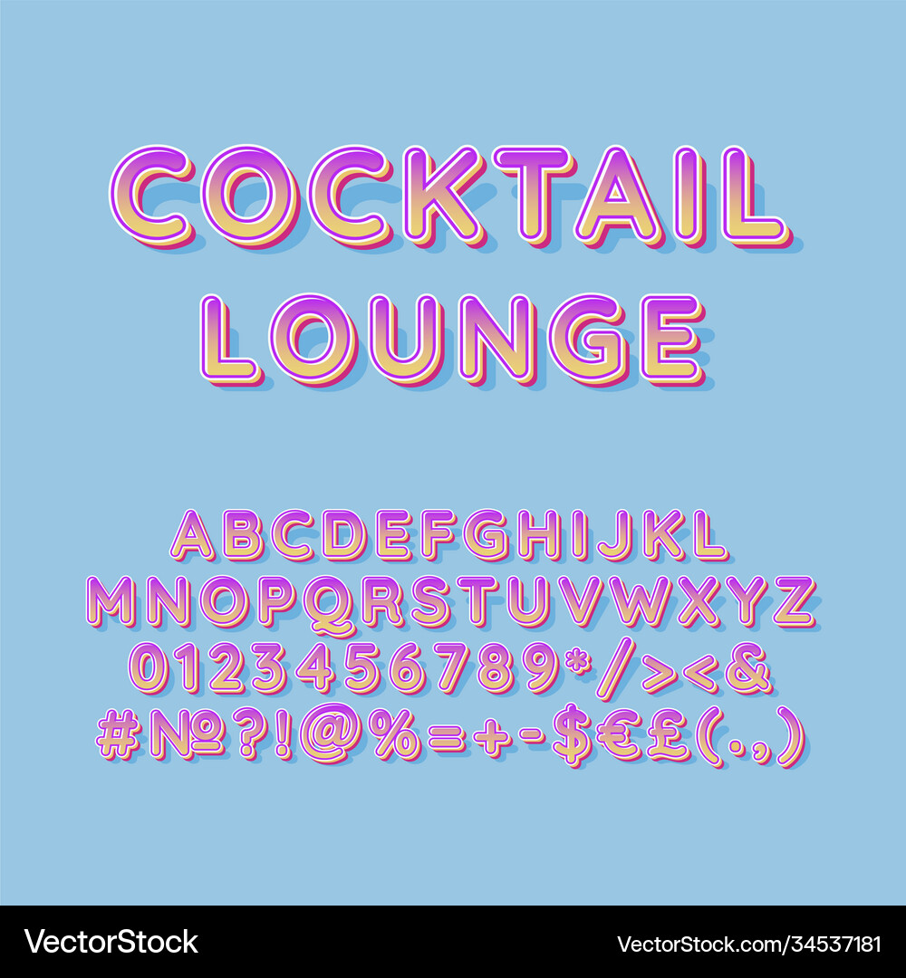 Cocktail lounge header vintage 3d alphabet set Vector Image