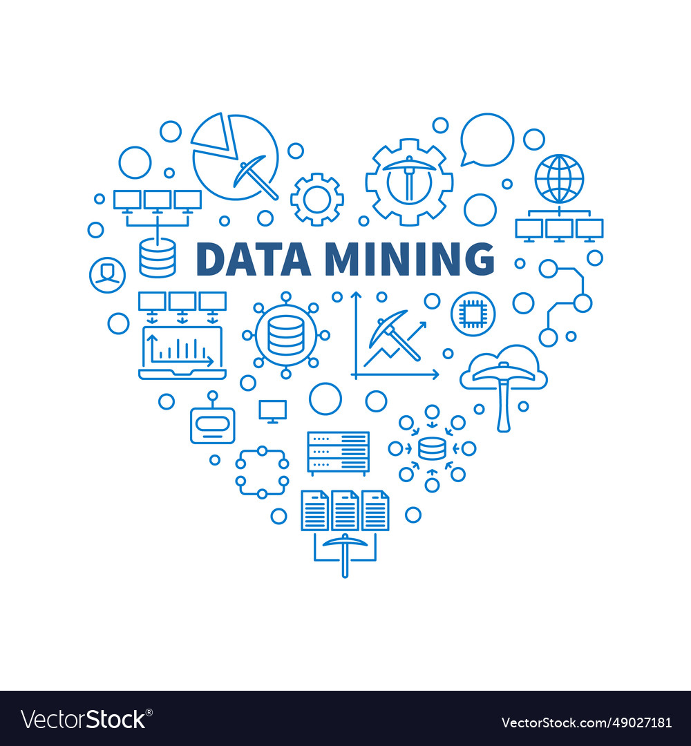 Data mining heart shaped blue outline banner Vector Image Data mining heart shaped blue outline banner Vector Image