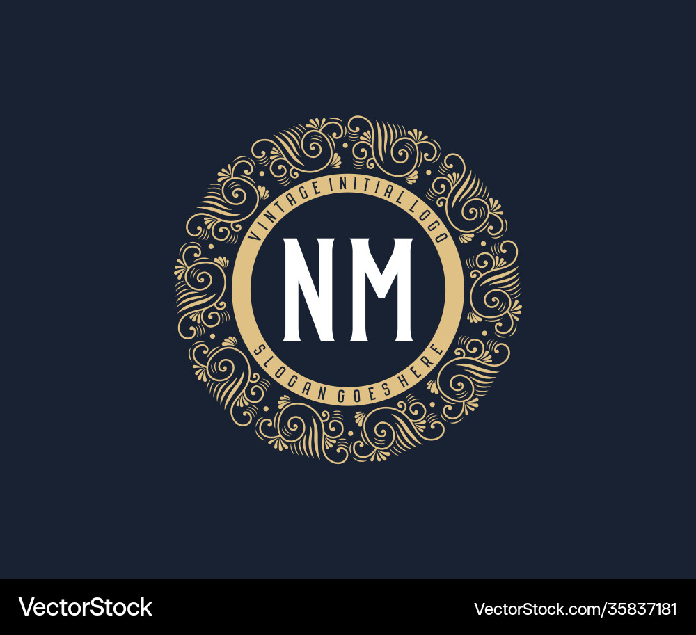 Initial nm antique retro luxury victorian Vector Image