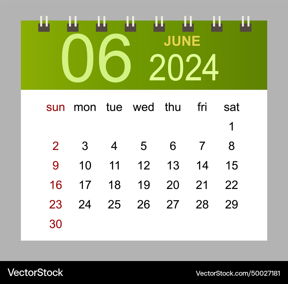 June 2024 monthly calendar template Royalty Free Vector