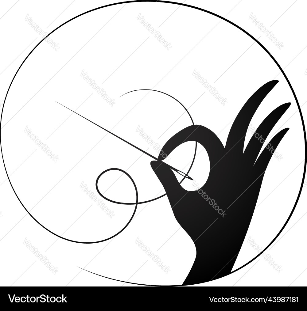 Needle in hand seamstress symbol Royalty Free Vector Image