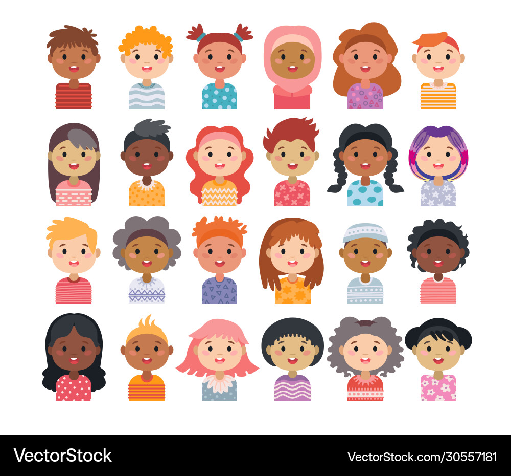 Set avatars children characters kids Royalty Free Vector