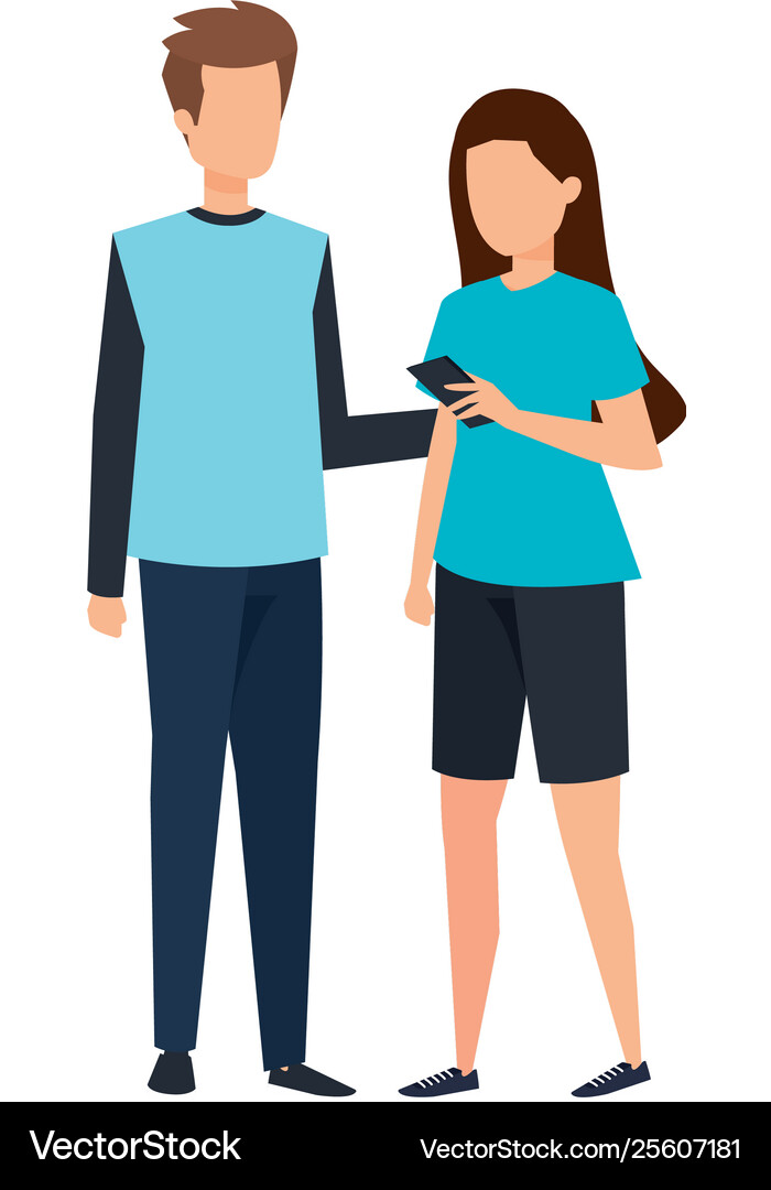 Young couple using smartphone characters Vector Image