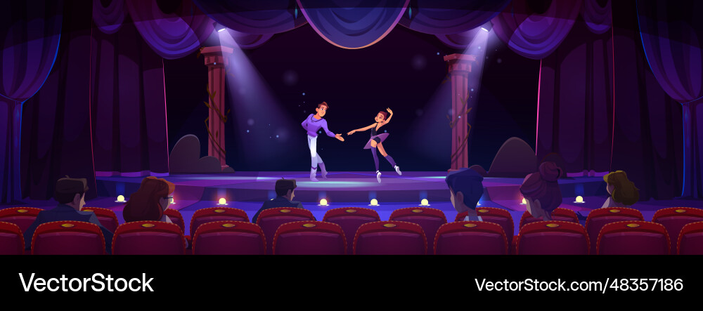 Ballet dancer show on stage and curtain background