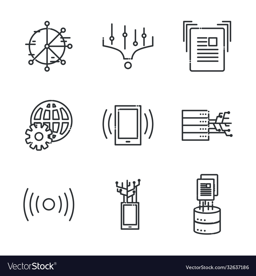 Big data line style icon set design Royalty Free Vector