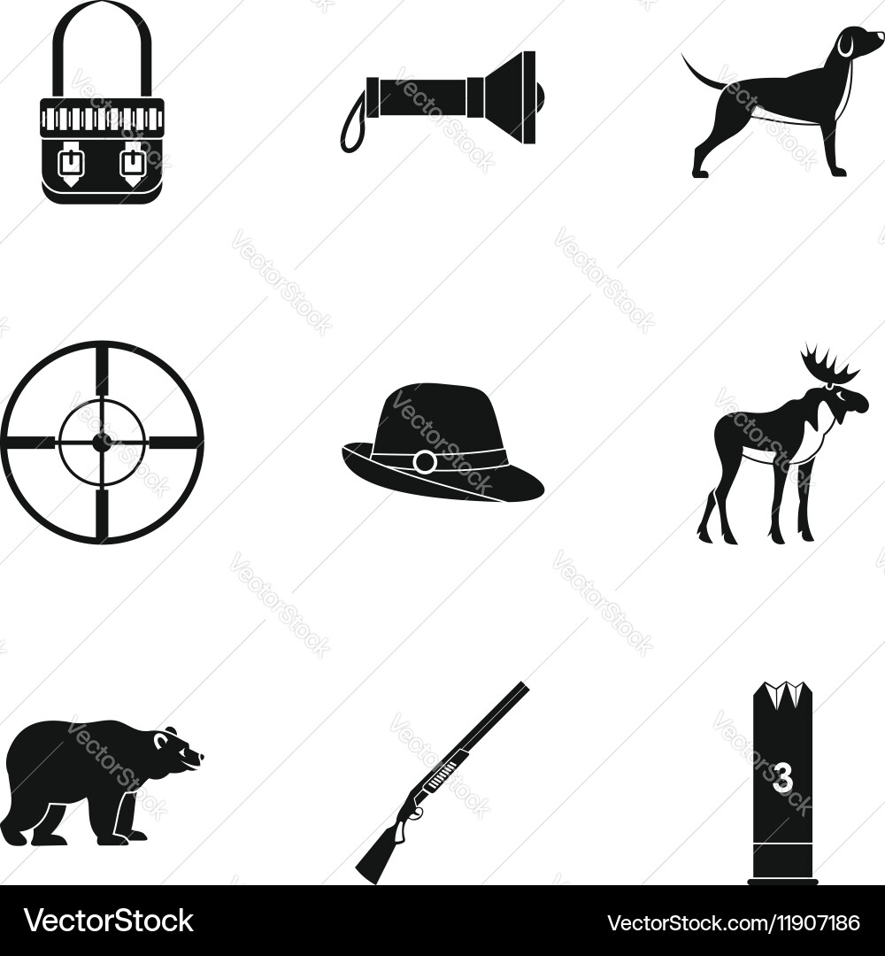 Bird hunting icons set simple style Royalty Free Vector