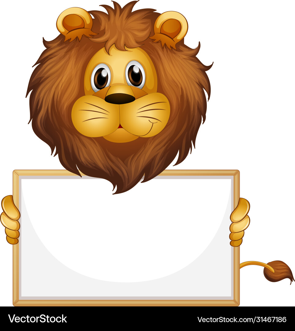 Blank sign template with wild lion on white Vector Image