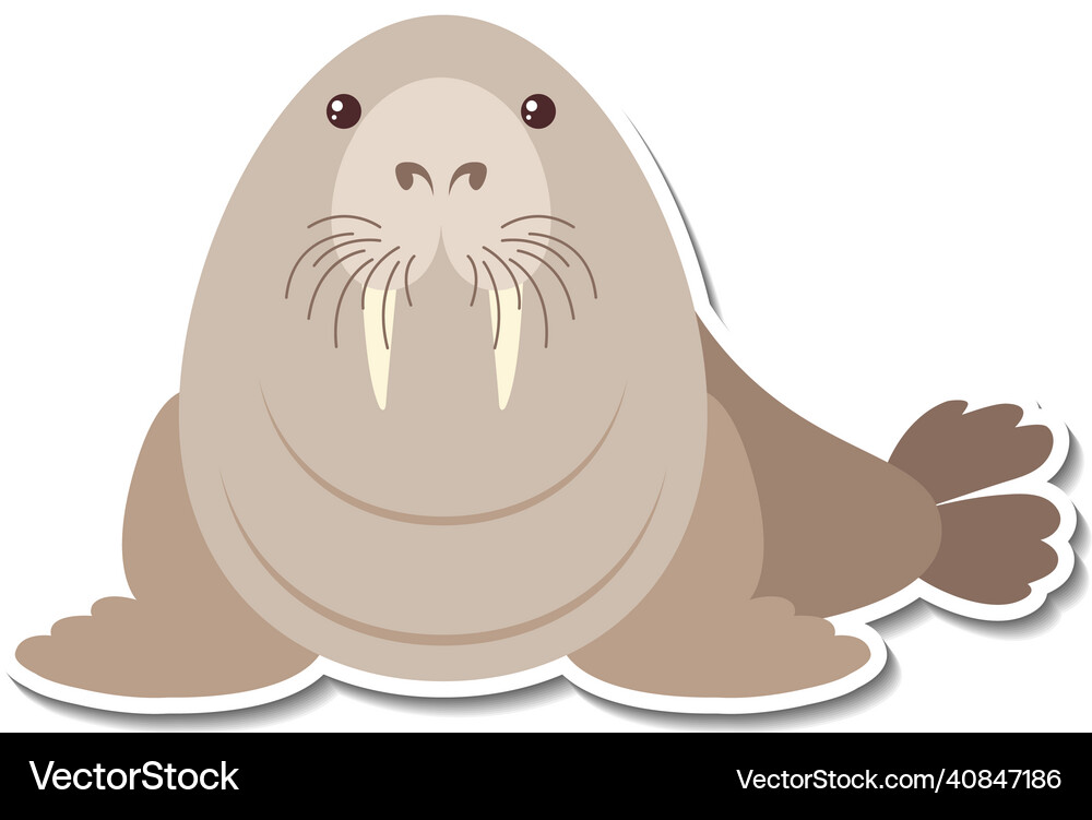 Chubby walrus animal cartoon sticker Royalty Free Vector