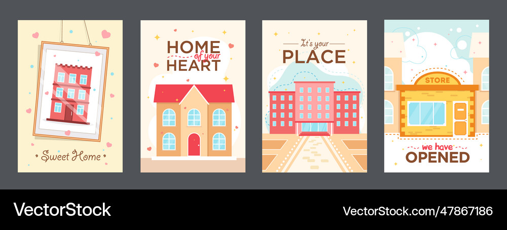 Colorful posters with houses Royalty Free Vector Image