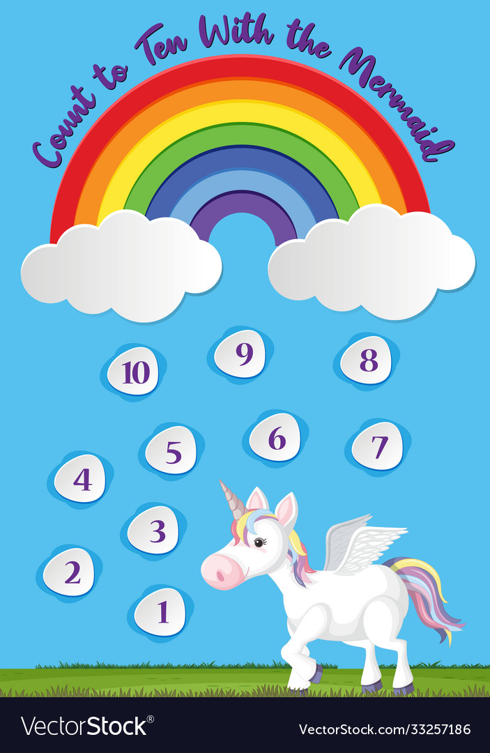 Count to ten for preschool in rainbow and unicorn Vector Image