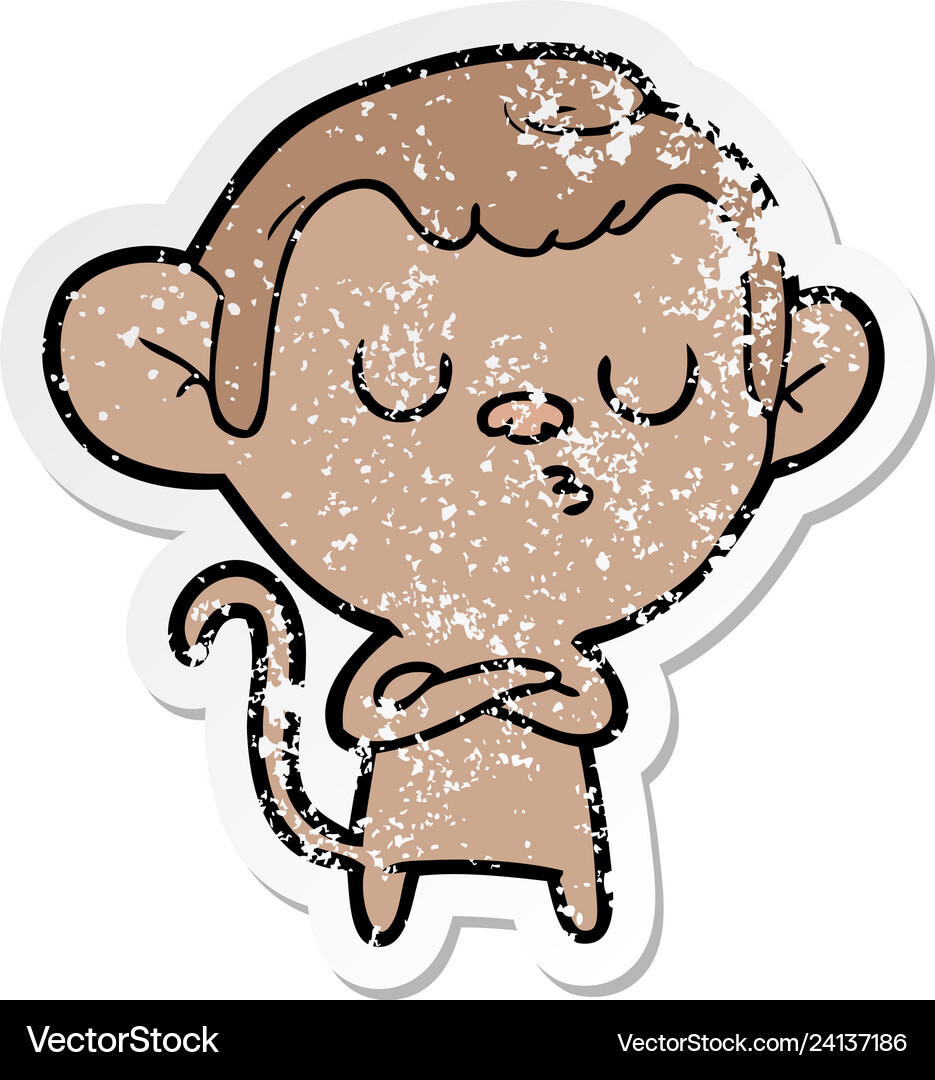 Distressed sticker of a cartoon monkey Royalty Free Vector