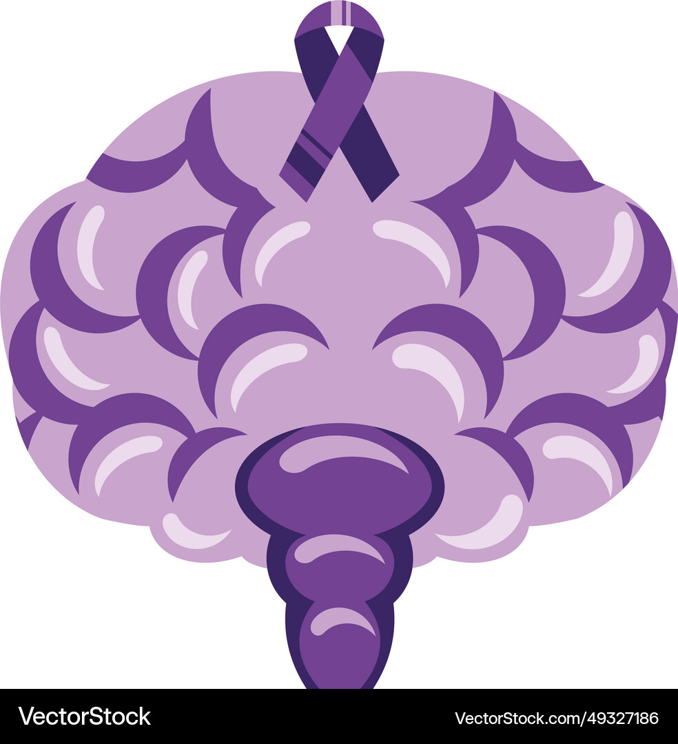 Epilepsy day purple ribbon brain Royalty Free Vector Image