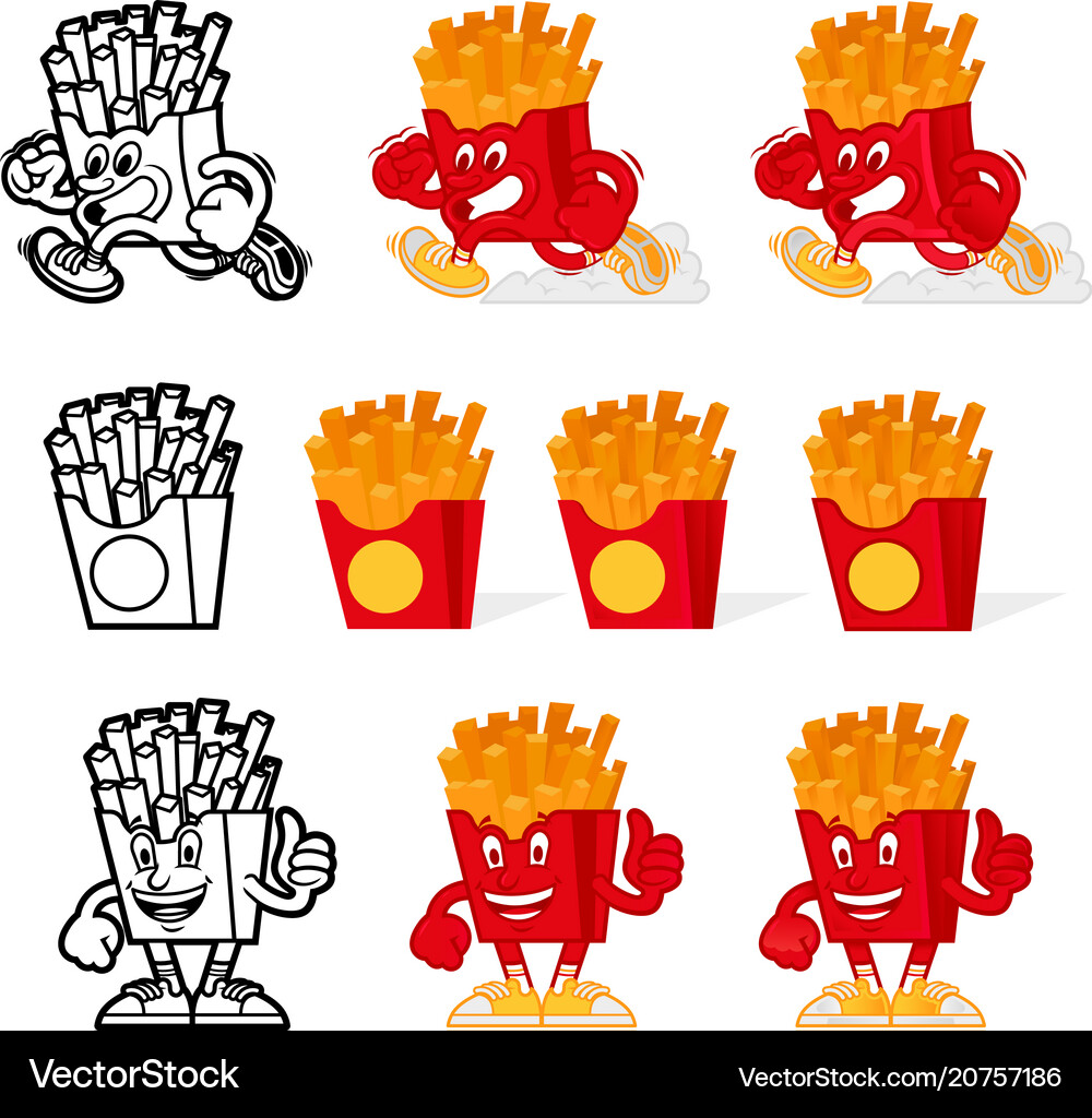 French fries cartoon set Royalty Free Vector Image