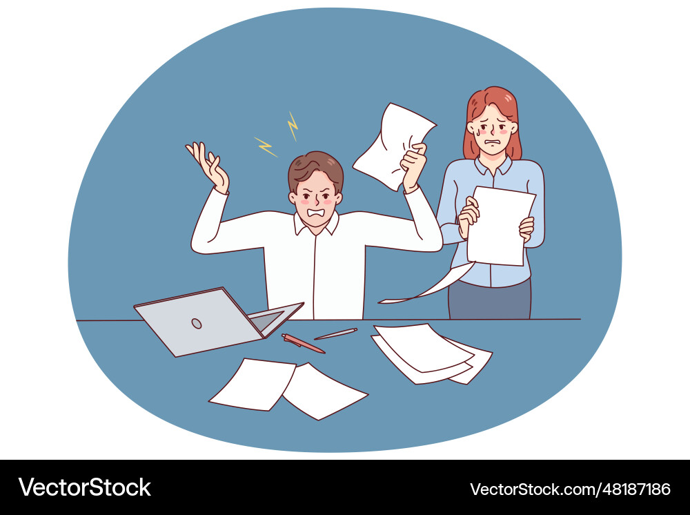 Furious boss yelling at secretary in office Vector Image