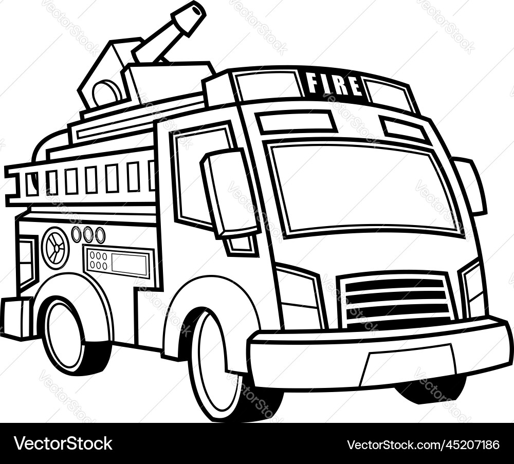 Outlined cartoon fire truck car Royalty Free Vector Image