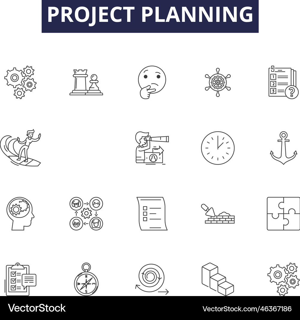 Project planning line icons and signs Royalty Free Vector