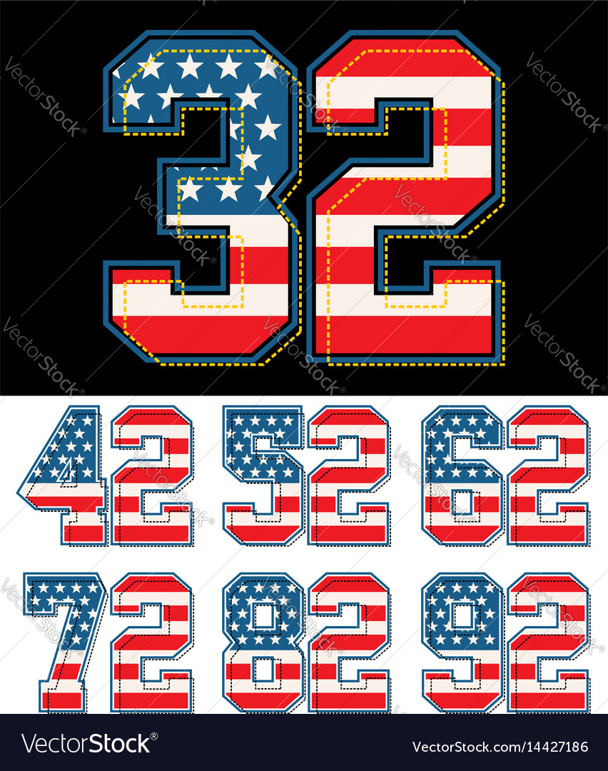 Set numbers textured american flags Royalty Free Vector